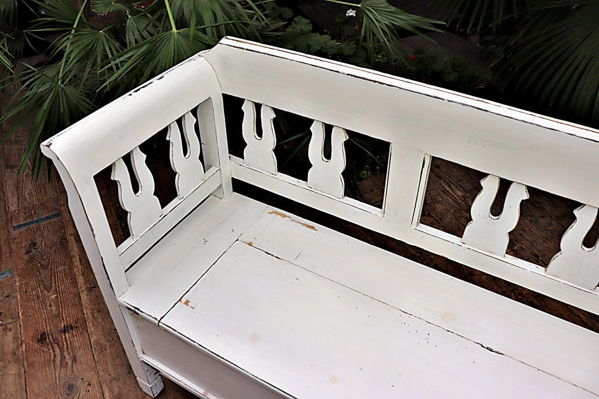 Old Style Antique/Reclaimed Pine/White Painted Storage/Hungarian Bench