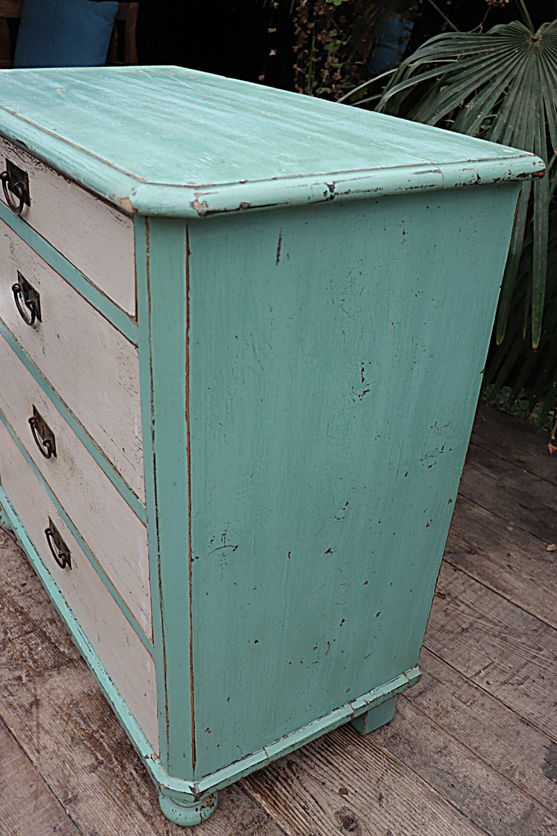Fab! Old Victorian Pine/ Painted Chest Of Four Drawers/ Sideboard